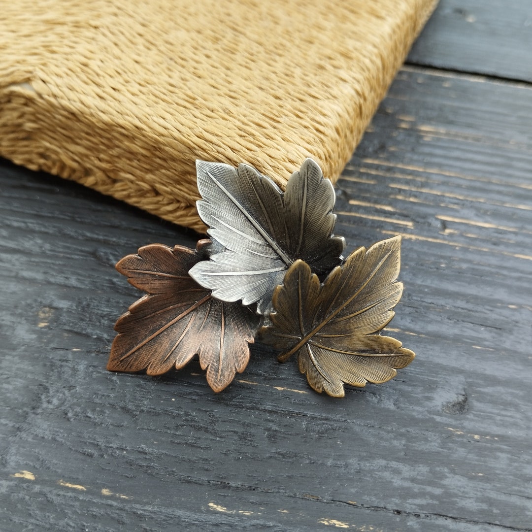 Vintage Autumn Leaves K&T Brooch. Three Tone Leaves. Brass, Silver ...