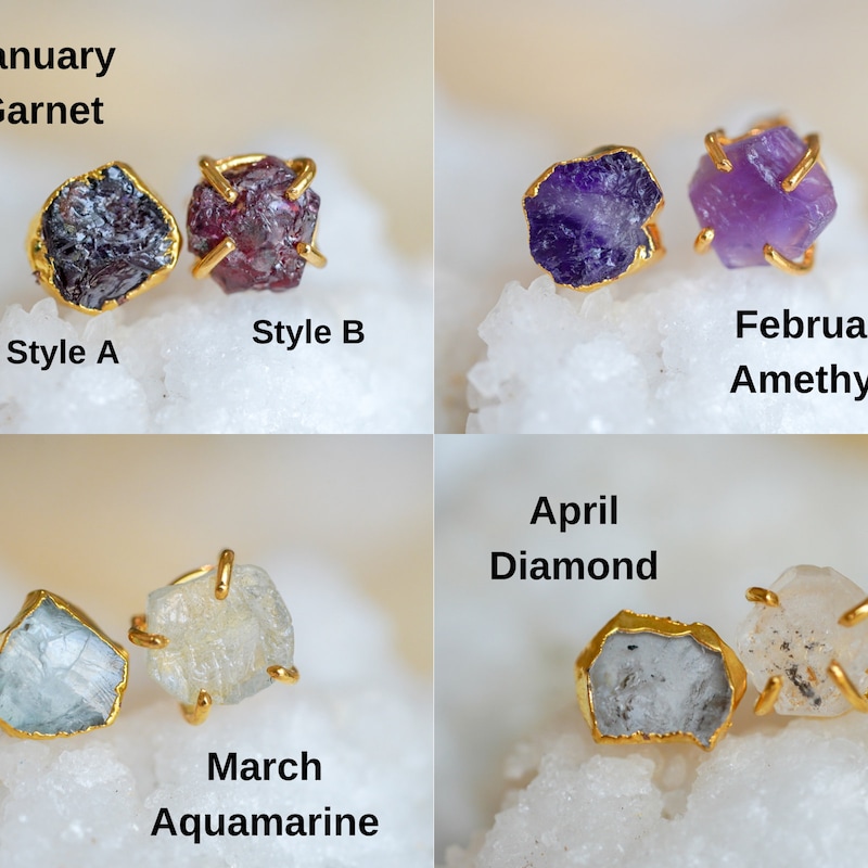 Raw Gem Silver Studs - Etsy