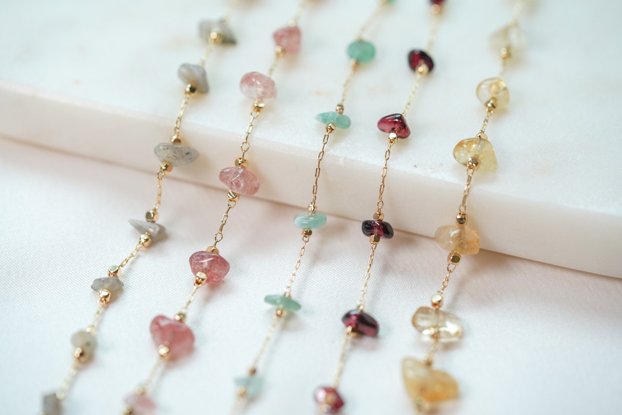 Gemstone Chain, Multi Stone Necklace, Beaded Necklaces, Dainty Bracelet ...