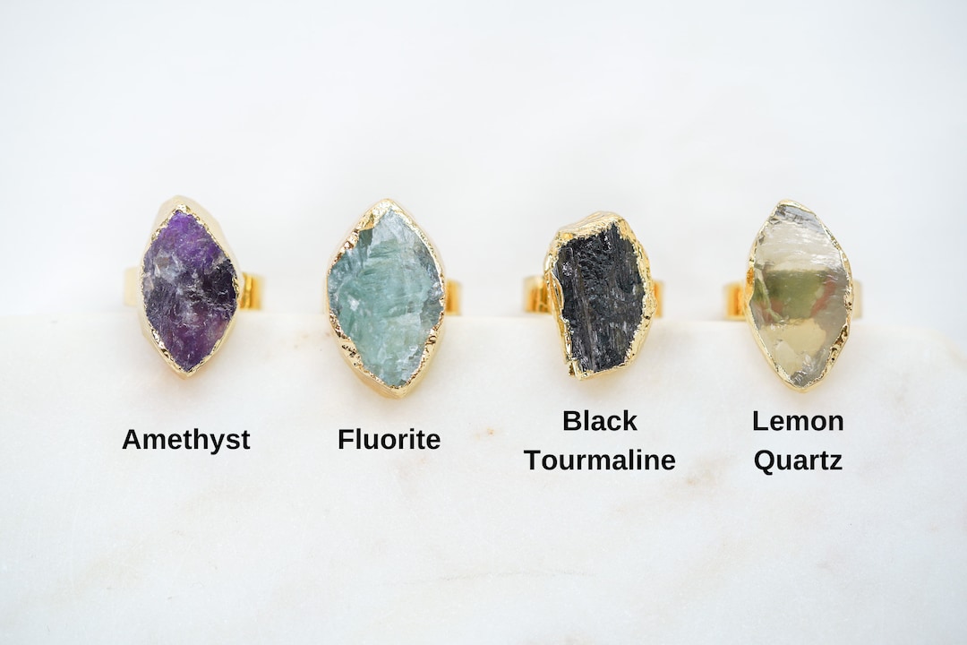 Gemstone Statement Ring, Chunky Gold Ring, Amethyst Ring, Black ...