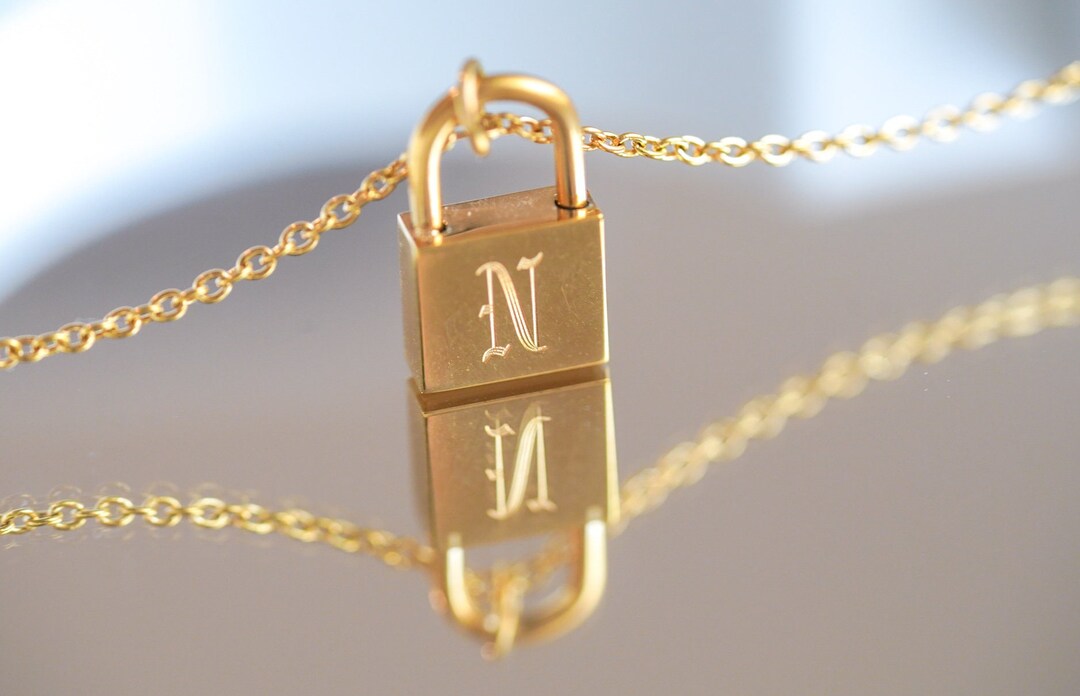 Initial Lock Necklace, Letter Gold Necklace, Dainty Necklace, Lock ...