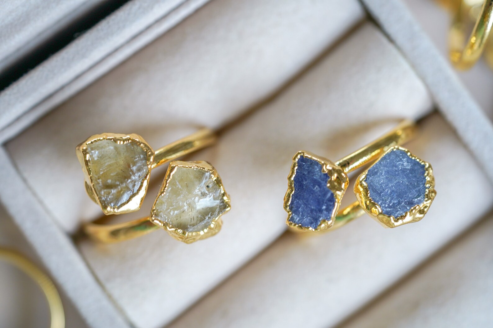 Gold Ring Gemstone Ring Raw Sapphire Ring Raw Aquamarine - Etsy