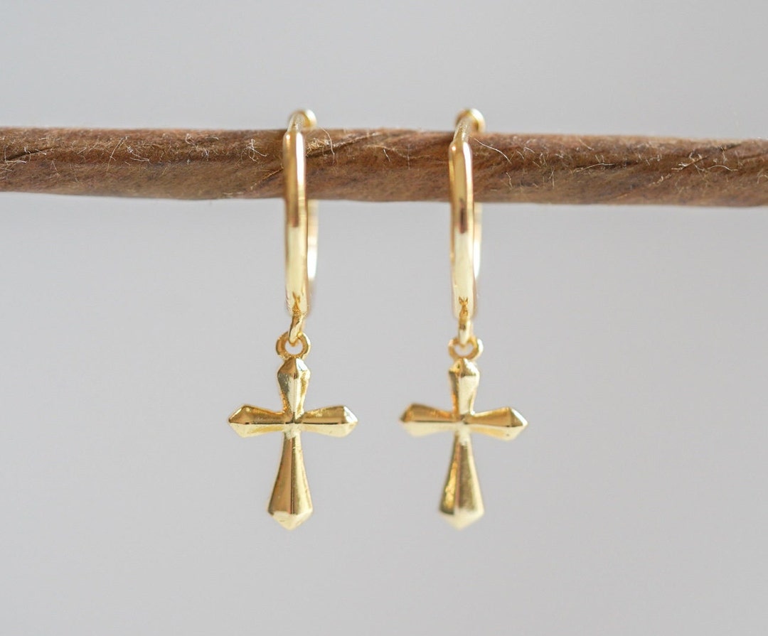 Cross Earrings, Sterling Silver Earrings, Gold Earrings, Silver Cross ...