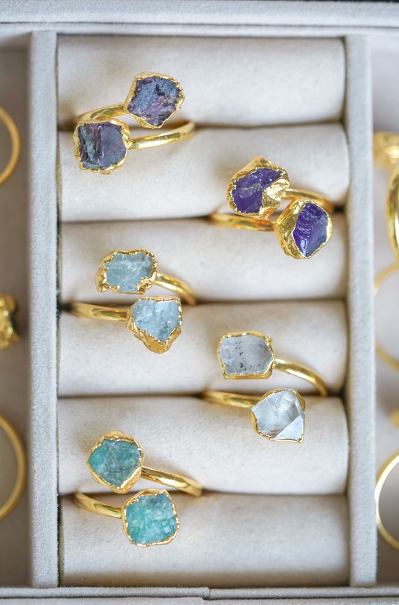Gold Ring Gemstone Ring Raw Sapphire Ring Raw Aquamarine - Etsy
