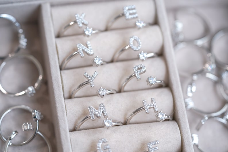 Sterling Silver Monogram Ring Letter Ring Sterling Silver - Etsy