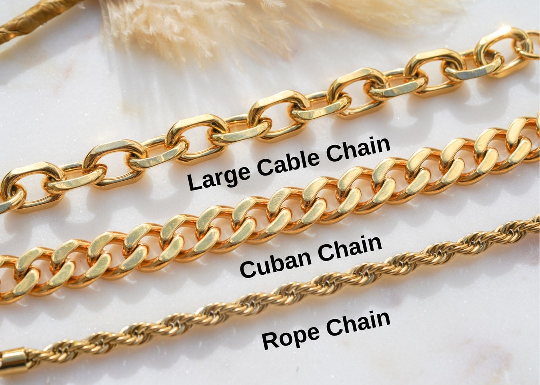 Gold Bracelet, Cuban Chain, Stainless Steel, Gold Plated, Rope Bracelet ...