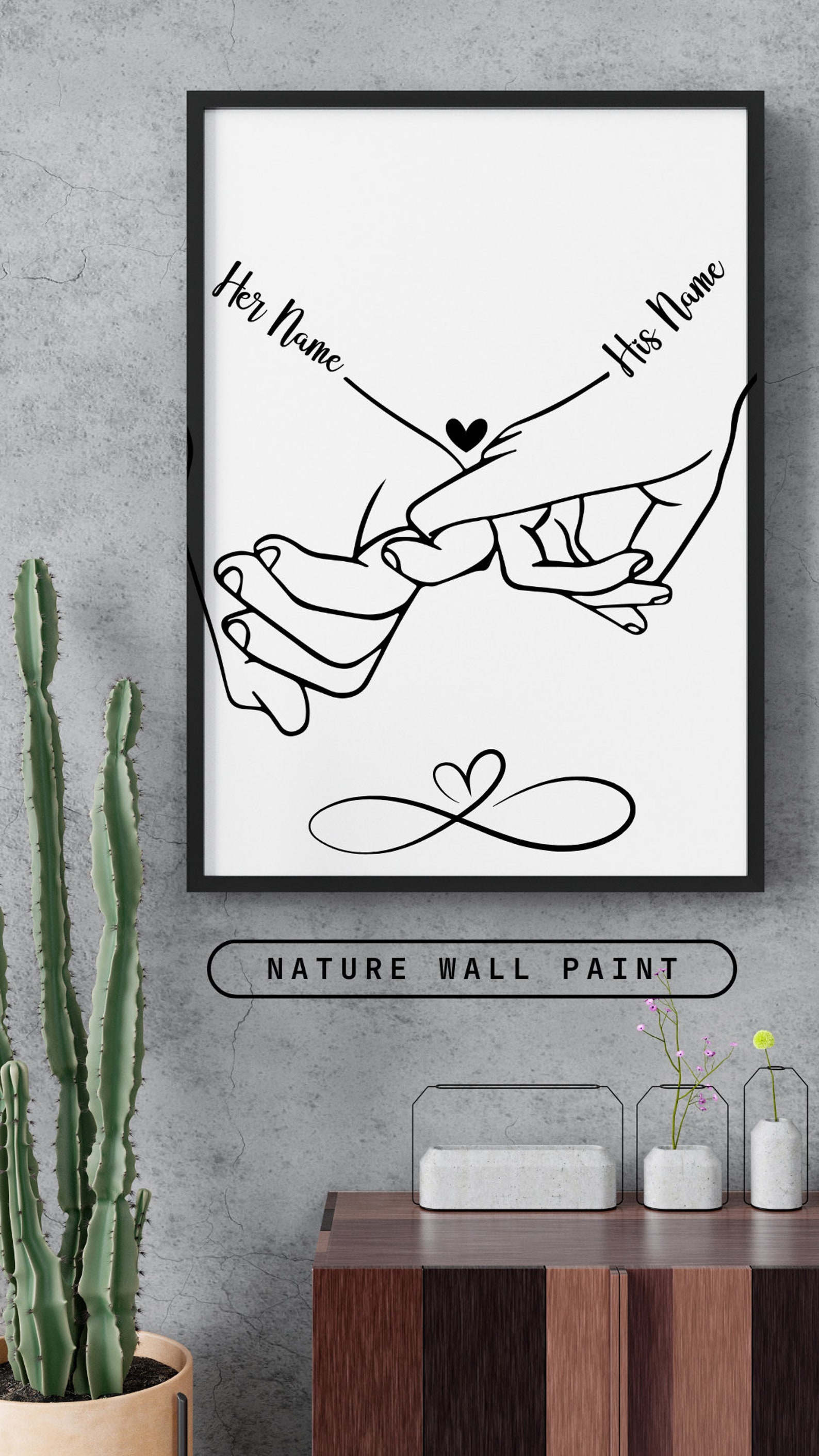 Custom Love Embrace: Hand-in-hand Couple Canvas With Personalized Names ...