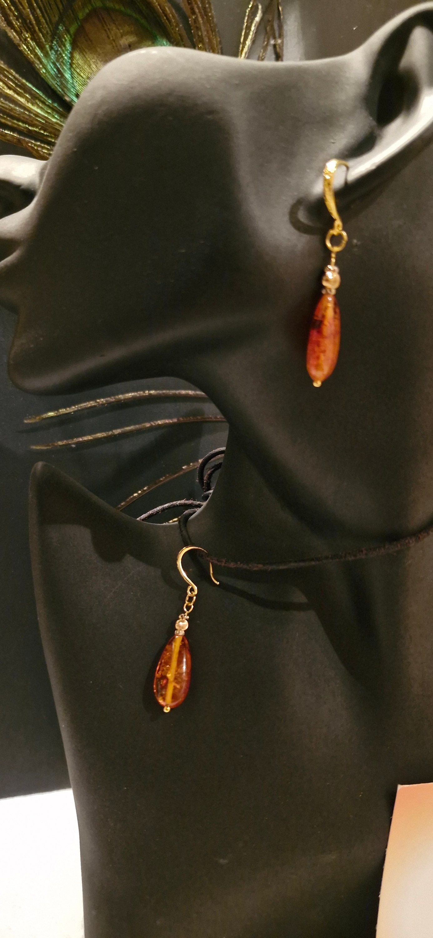 Handmade Amber Drop Earrings Boho Amber Fossil Jewelry Baltic Cognac ...