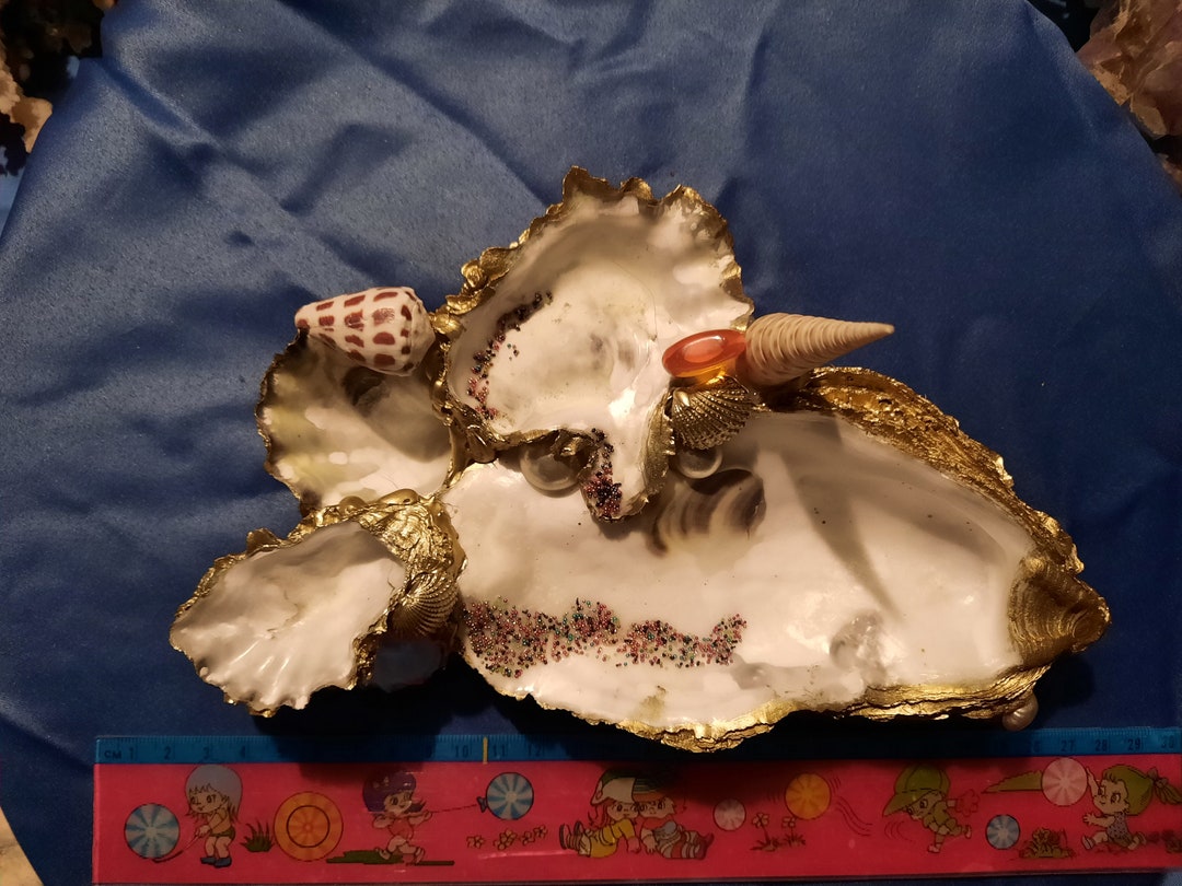 Handmade, Large Oyster Shell, Jewelry Bowl, Ring Dish, Unique Piece ...