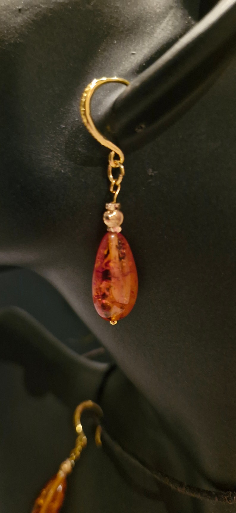 Handmade Amber Drop Earrings Boho Amber Fossil Jewelry Baltic Cognac ...