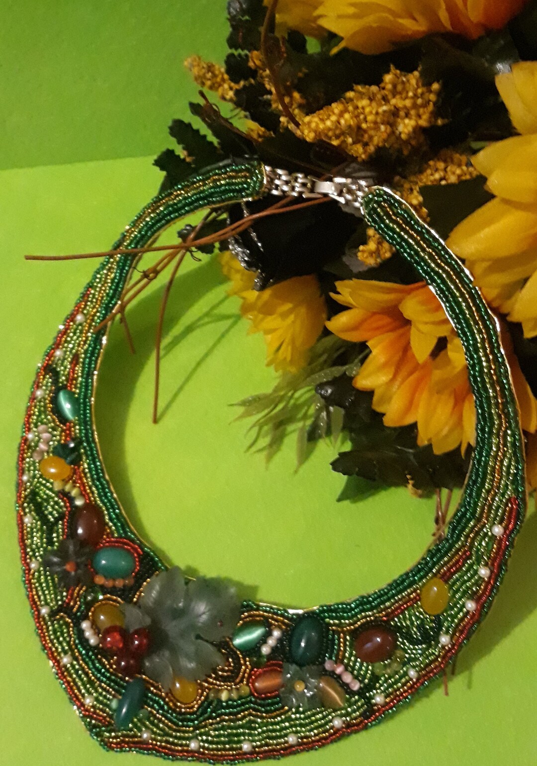 Handmade Pearl Necklace With Dyed Jade, Real Nephrite Jade, Agate, Cat ...