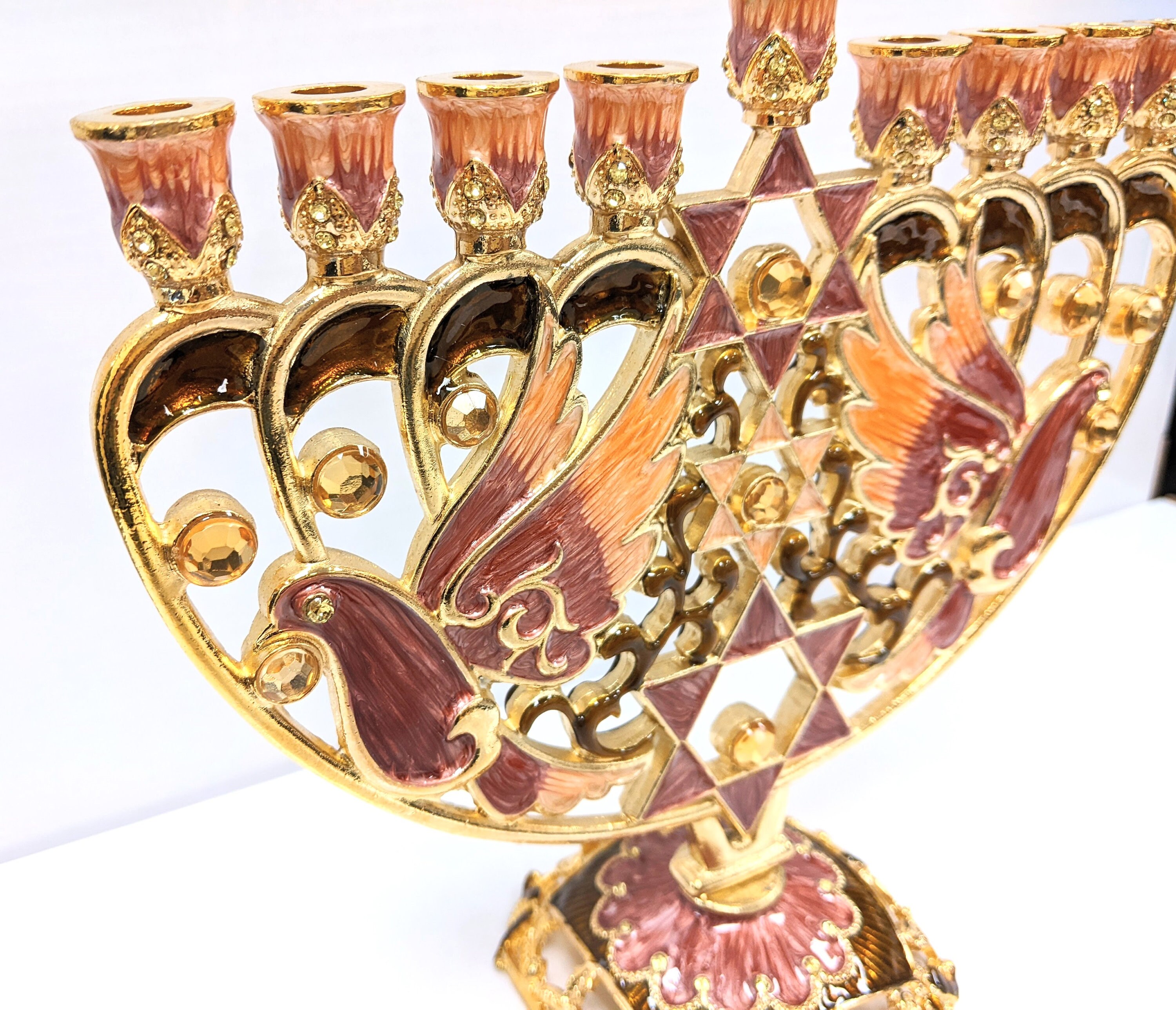 Hand Painted Dove Menorah With Crystals - Etsy