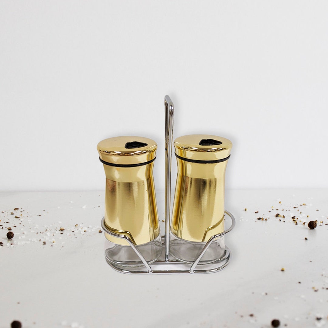 Gold Salt and Pepper Shaker With Stand - Etsy