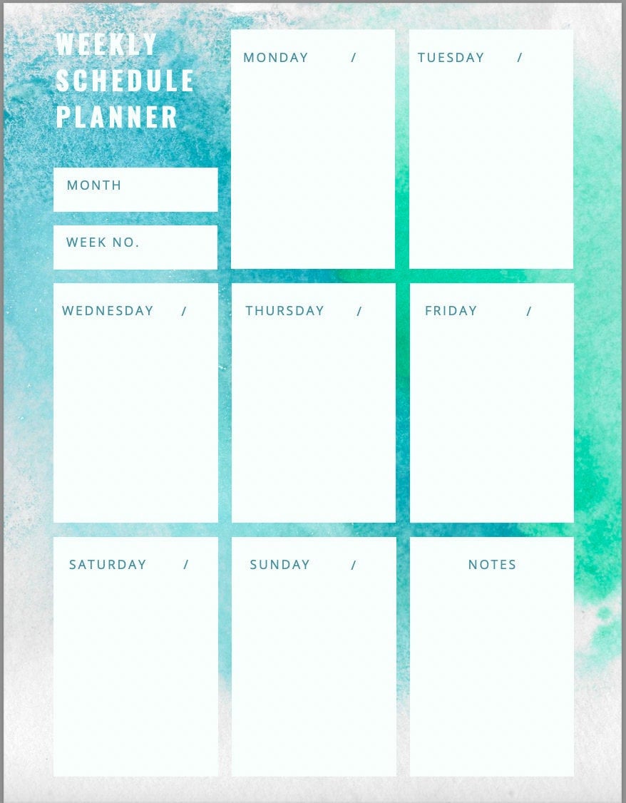 Weekly Schedule Planner Ocean Watercolor Printable | Etsy