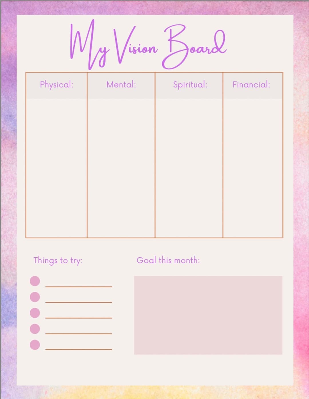 My Vision Board in Sunset Watercolor Printable - Etsy
