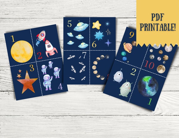 Space Counting Flash Cards Printable Digital Download | Etsy