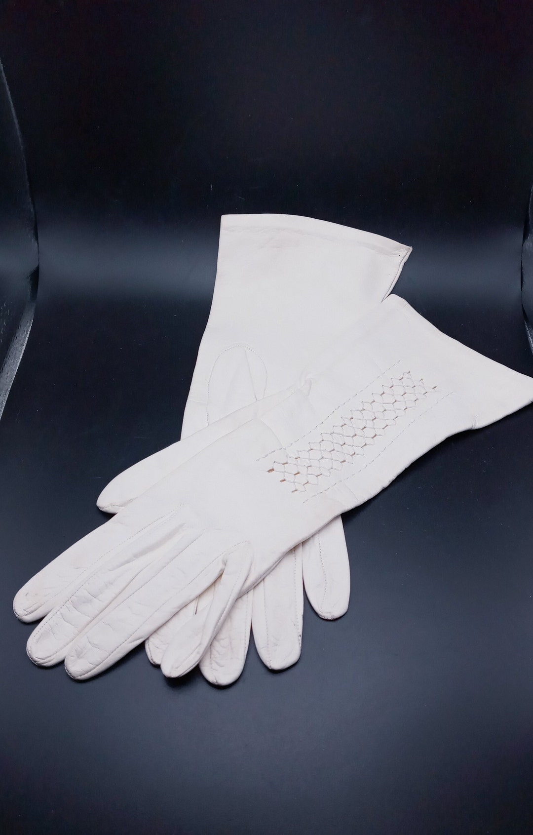 Mid Elbow Length off White Italian Leather Formal, Evening Gloves, Cut ...