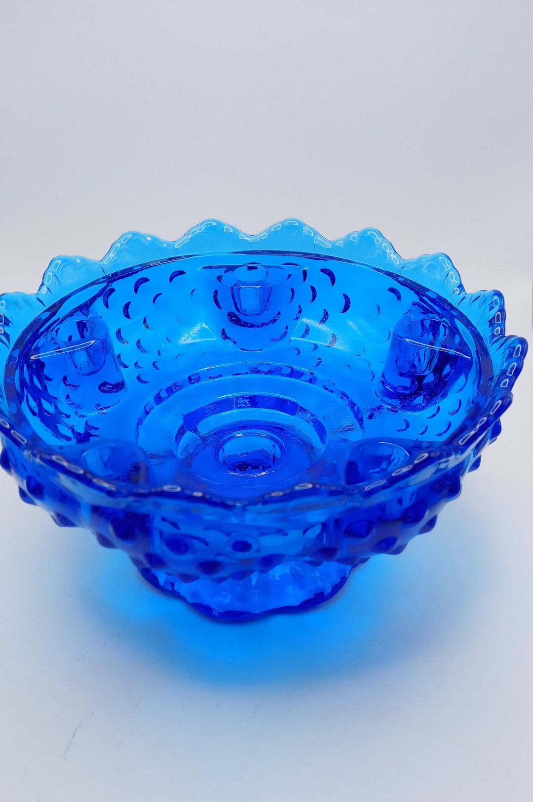 Striking Blue Fenton Hobnail Glass Centerpiece, Console Bowl, Multiple ...