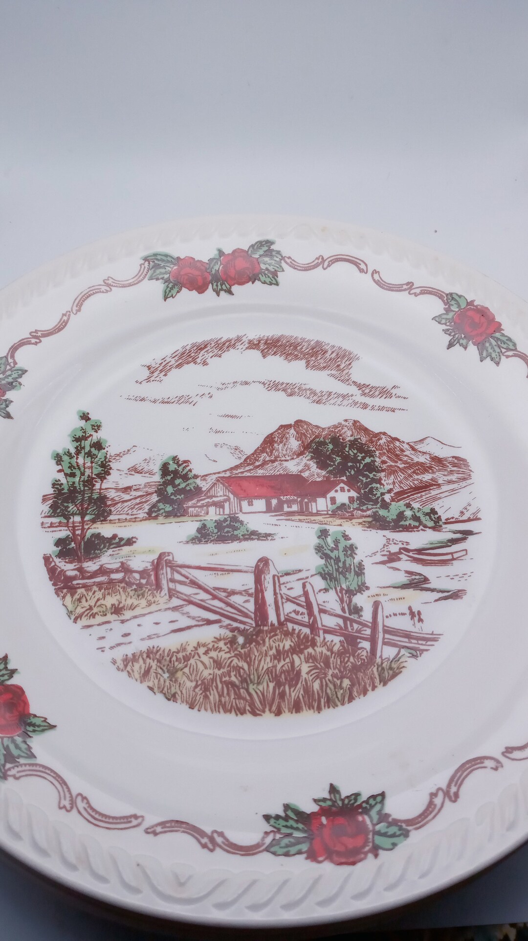 Figgjo Flint, Set of 3, Roses and Homestead, Dinner Plates, Mid Century ...