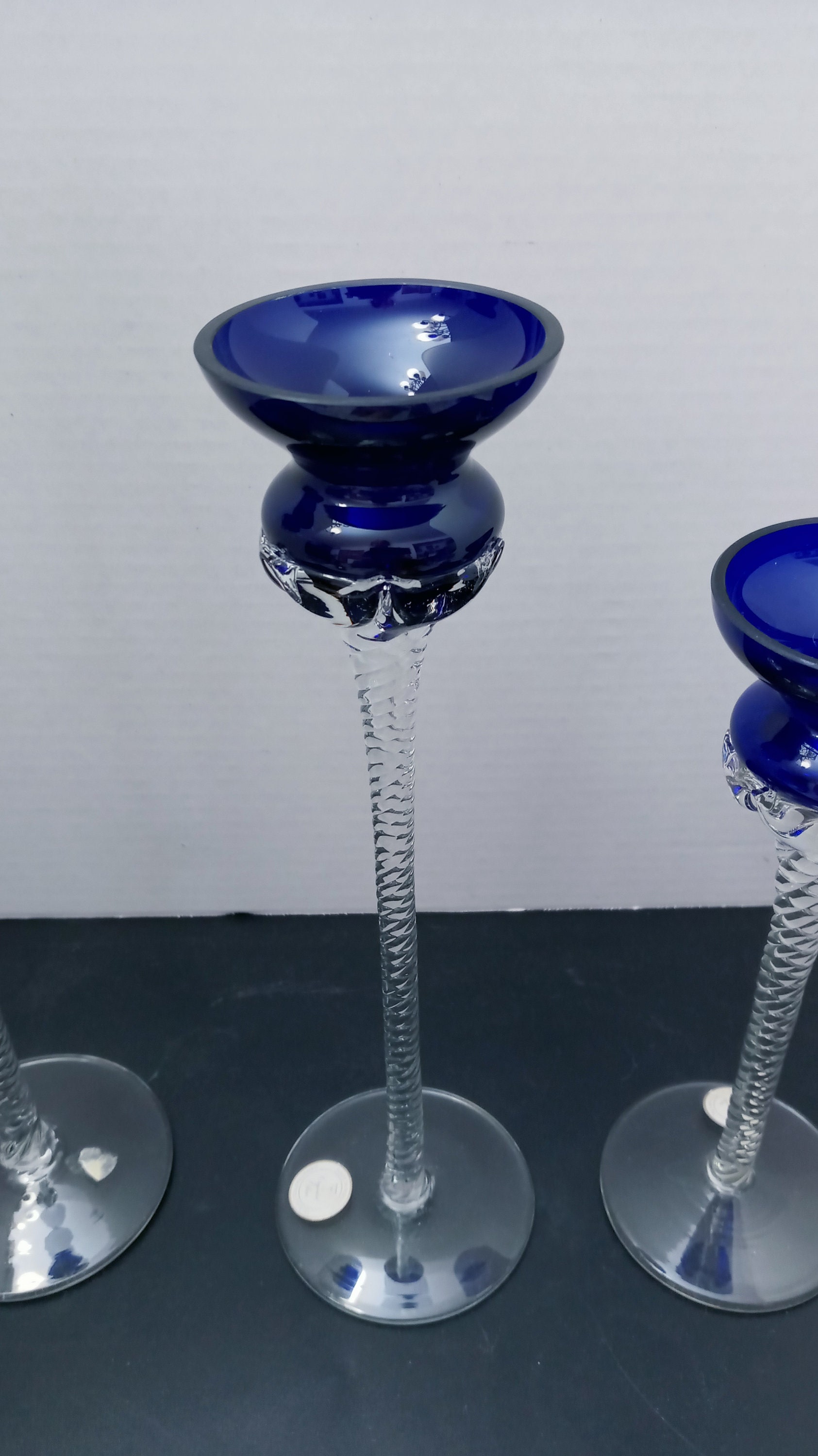Romanian Cobalt Blue Twisted Clear Stem Set of 3 Graduated - Etsy