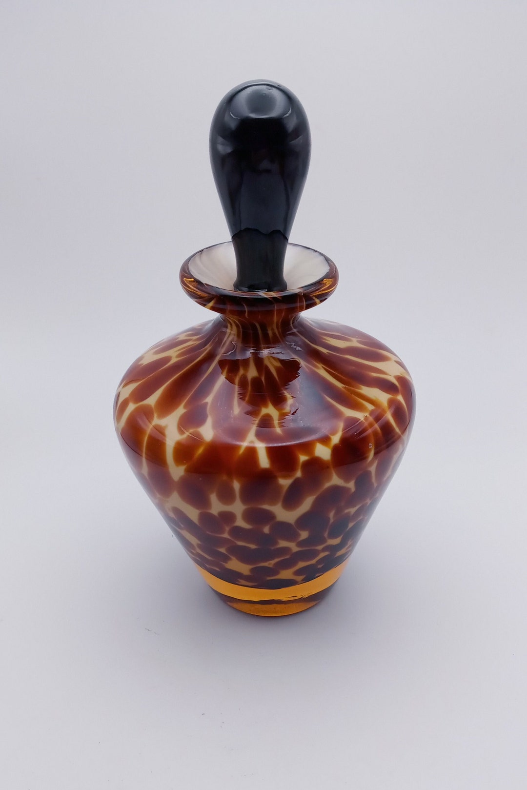 Tortoise Shell Blown Glass Perfume Bottle, Black Stopper, Murano Style ...