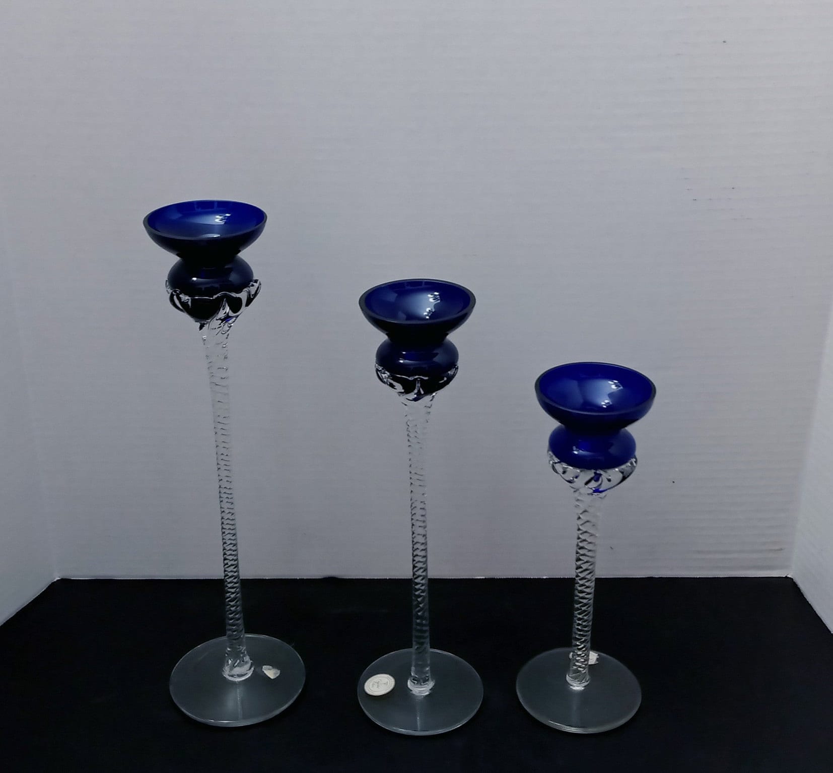 Romanian Cobalt Blue Twisted Clear Stem Set of 3 Graduated - Etsy