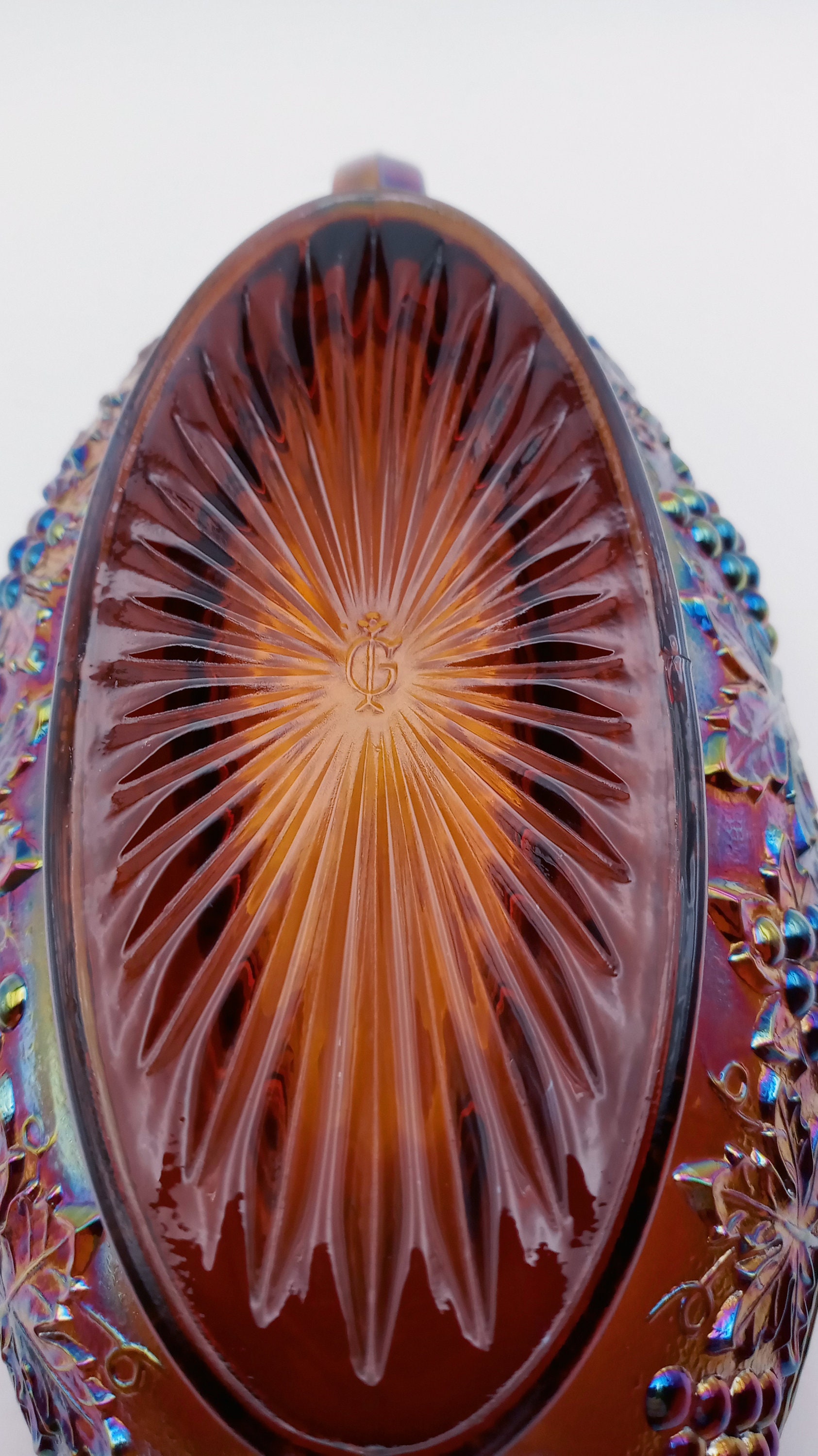 Antique Imperial Glass, Carnival, Heavy Grape Pattern, Horehound/amber ...