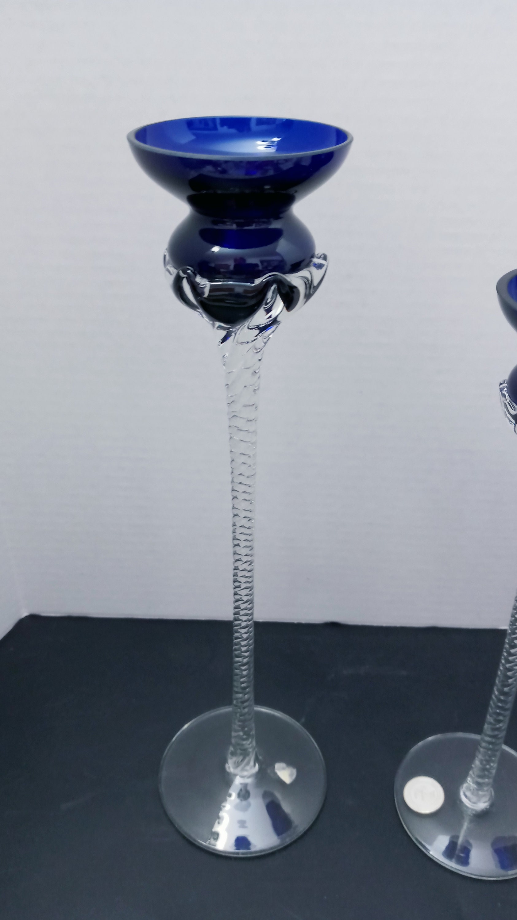 Romanian Cobalt Blue Twisted Clear Stem Set of 3 Graduated - Etsy
