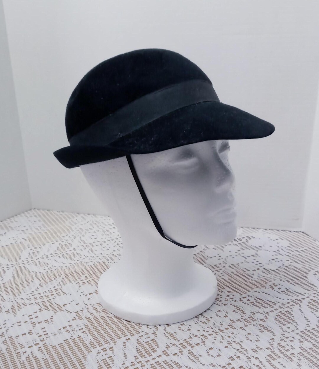 Vintage Ladies, Black, Genuine Velour, Brimmed and Billed Hat, the ...