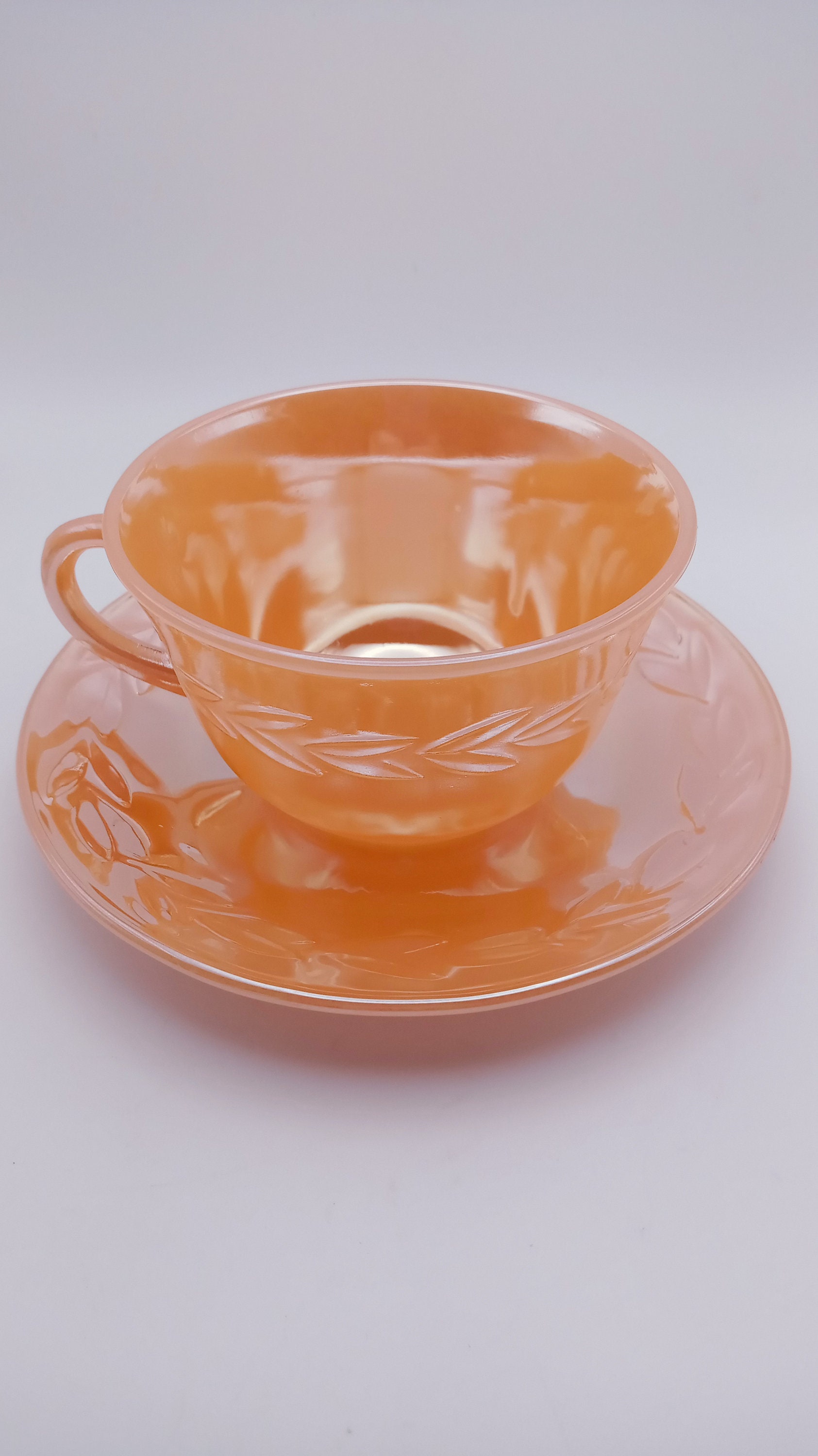 Fire King Peach Lustre Leaf Pattern Cup and Saucer - Etsy