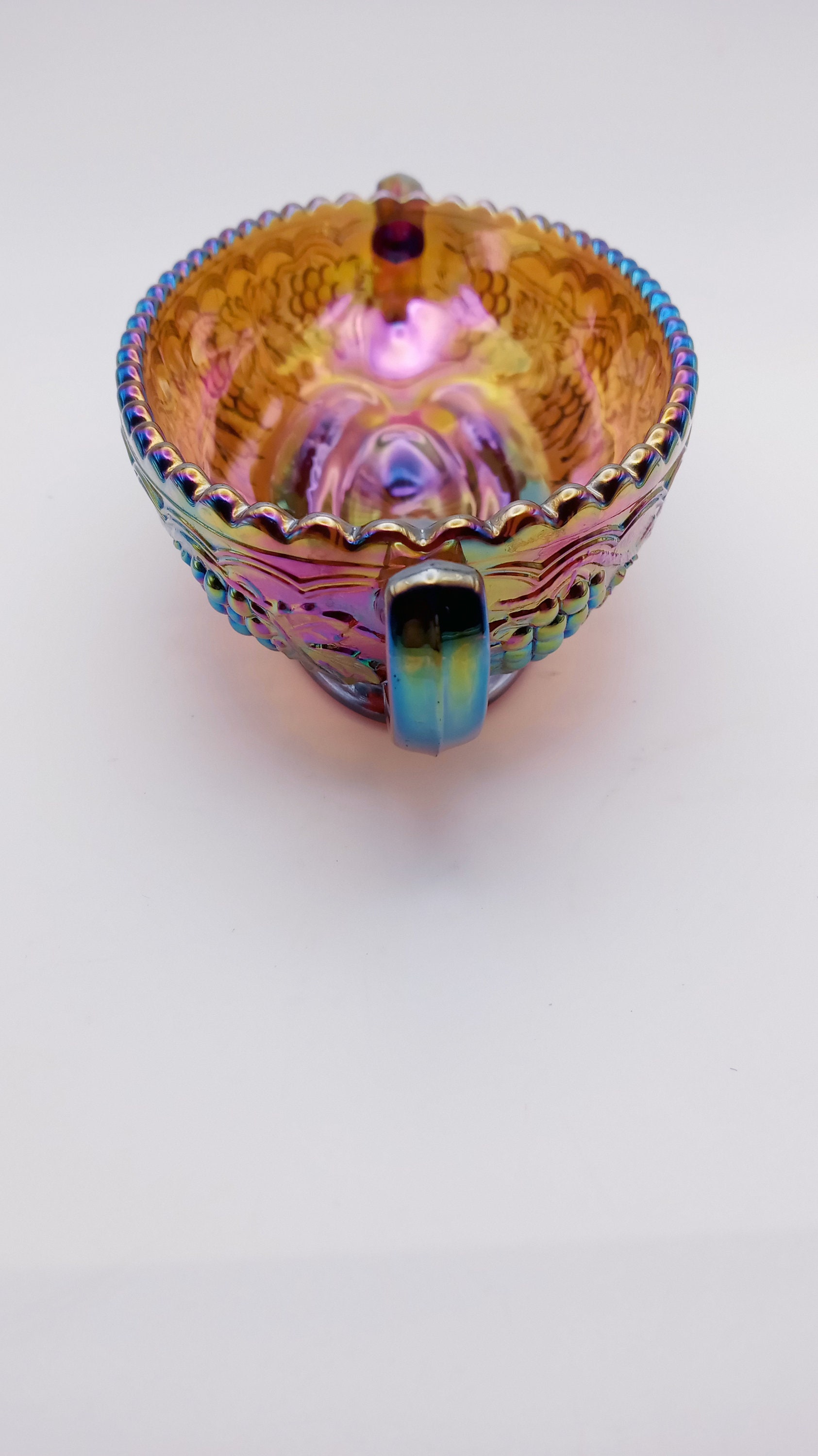 Antique Imperial Glass, Carnival, Heavy Grape Pattern, Horehound/amber ...