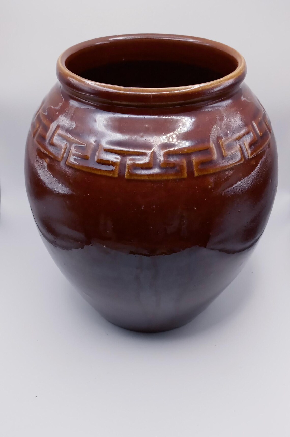 Hand Painted Floral Standard Glaze Art Pottery Vase/pot, Greek Key Mold ...