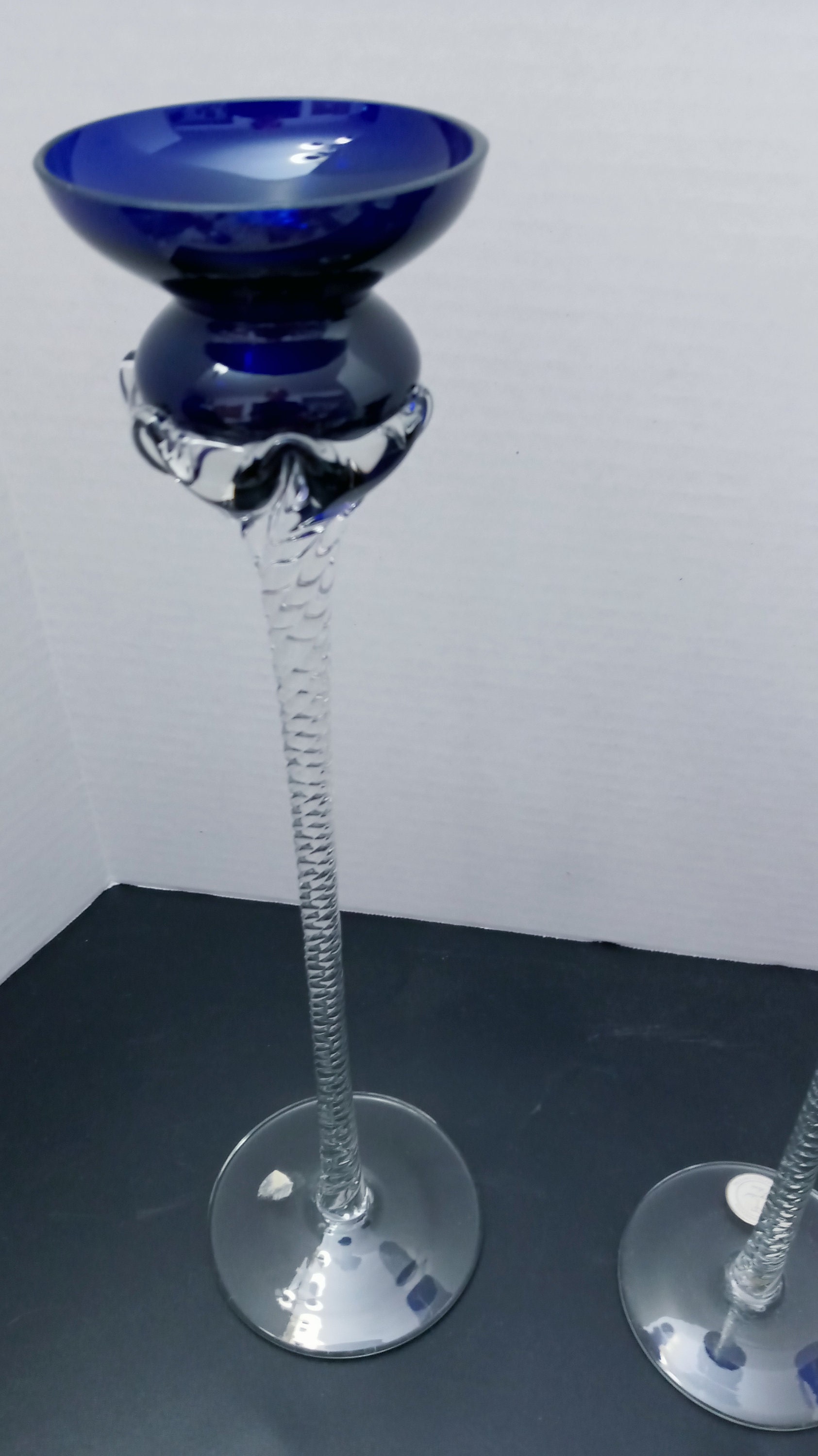 Romanian Cobalt Blue Twisted Clear Stem Set of 3 Graduated - Etsy