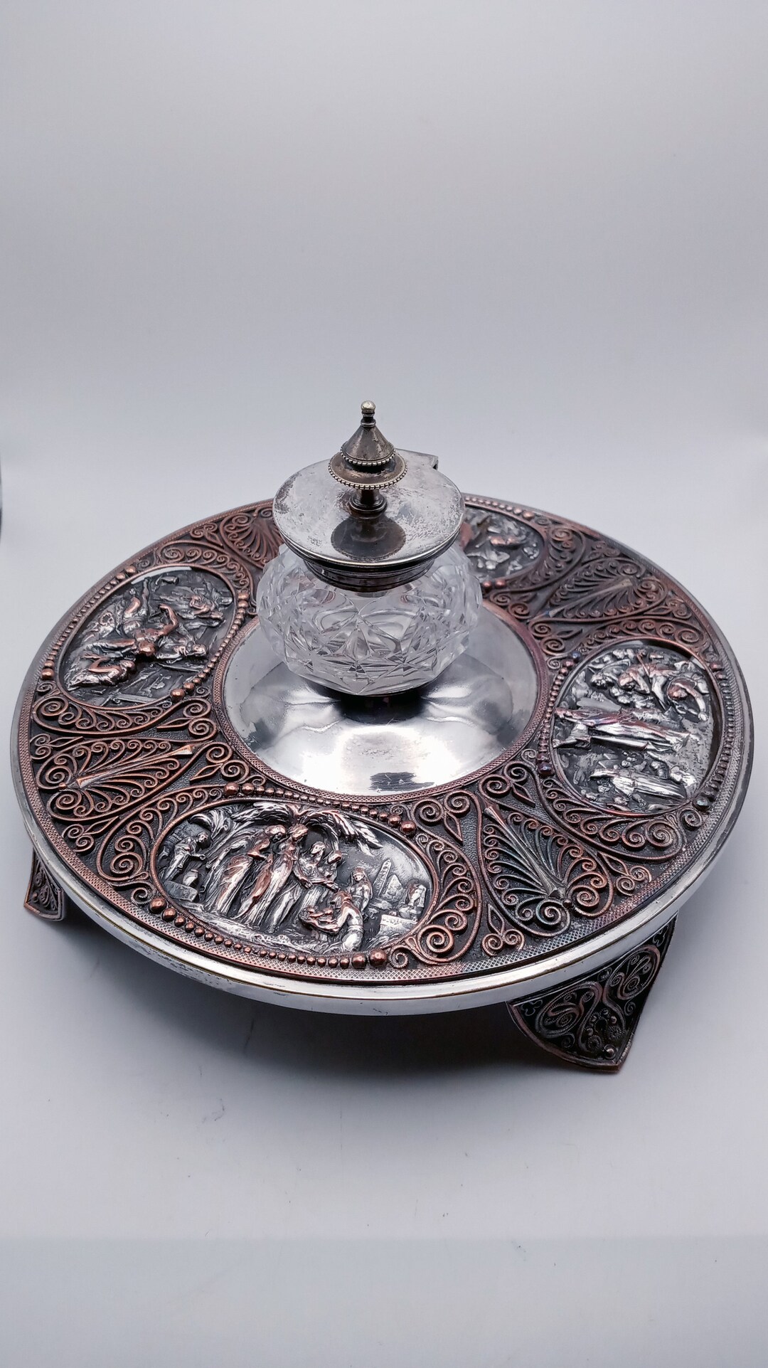 Electrotype Victorian Inkstand and Ink Well, Biblical Scenes, Antique ...