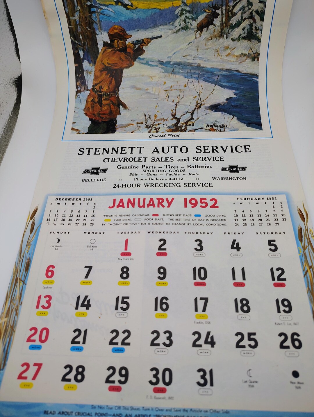 1952 Chevrolet Sales and Service Station Calendar, Hunting and Fishing ...