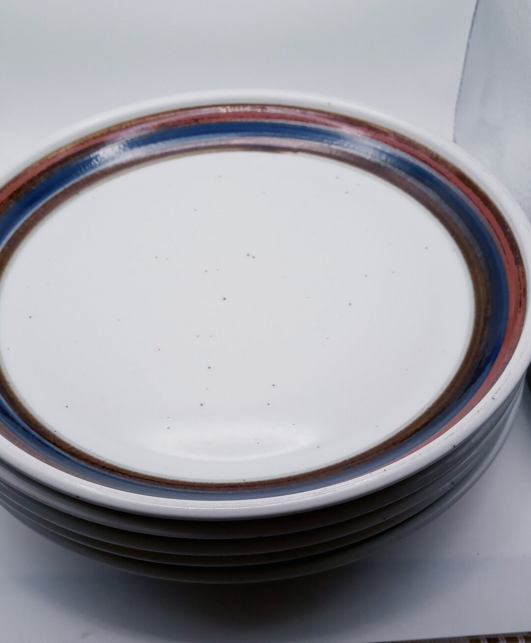 Lauffer Catawba Stoneware Dinner Plates, Brown and Blue Bands, Made in ...