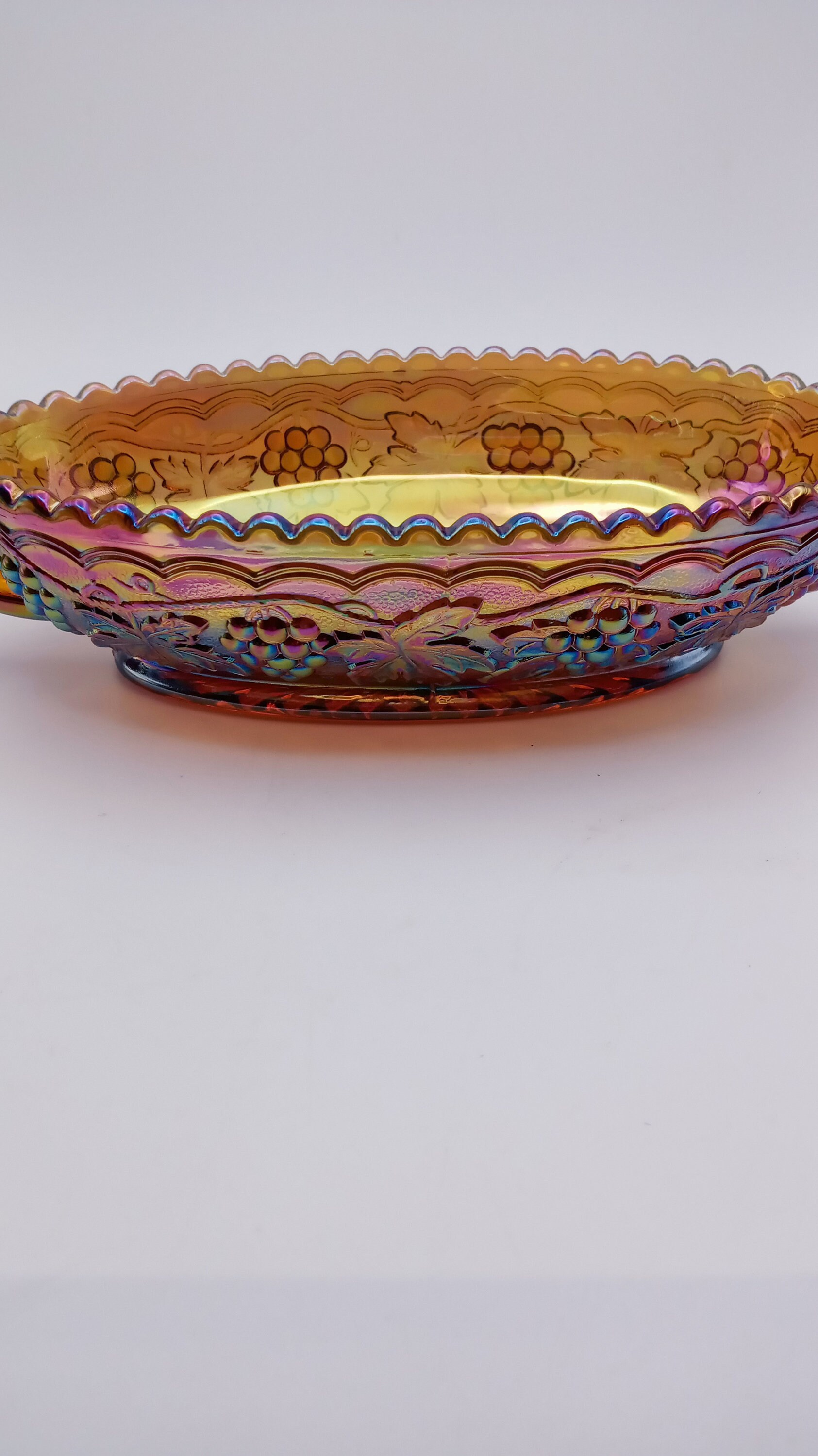 Antique Imperial Glass, Carnival, Heavy Grape Pattern, Horehound/amber ...