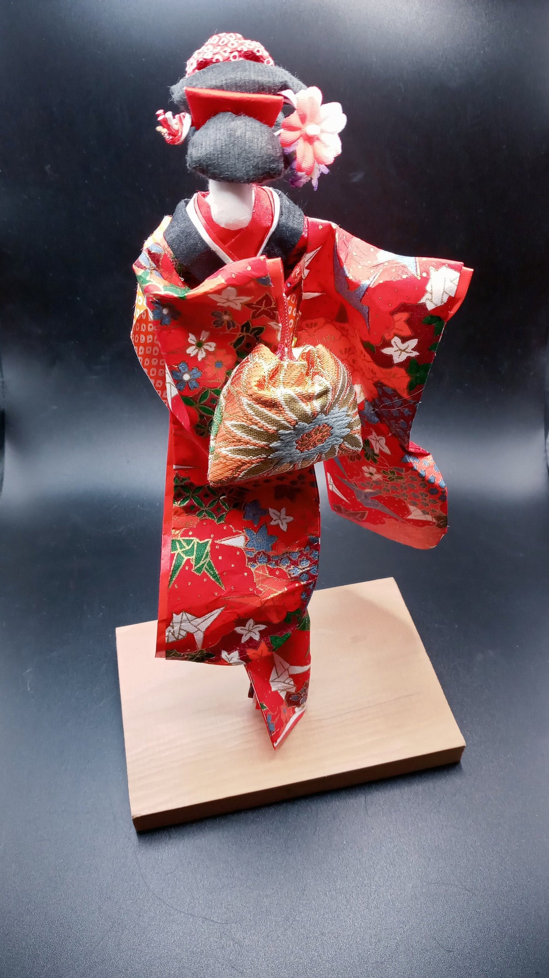 Washi Ningyo, Geisha Doll, Japanese Origami Paper Doll on Stand ...