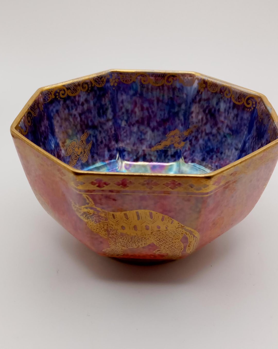 Wedgwood Fairyland Luster Ware, Orange Octagonal Bowl, Purple Luster Interior, Gold Fantastical ...