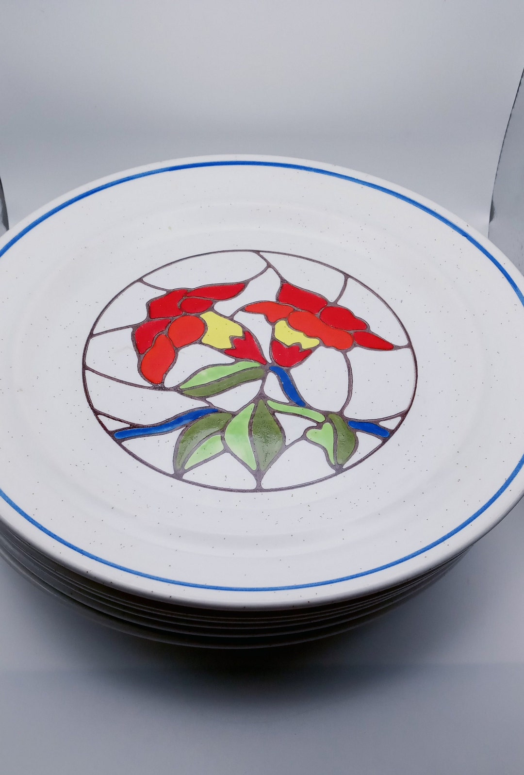 Metlox, Poppy Trail, Moulin Rouge, Set of 2 Stained Glass Floral Design ...