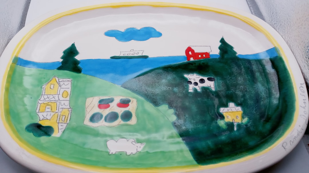 Hand Painted Platter by Randi Johnson, Seattle Artist, Whimsical Farm ...