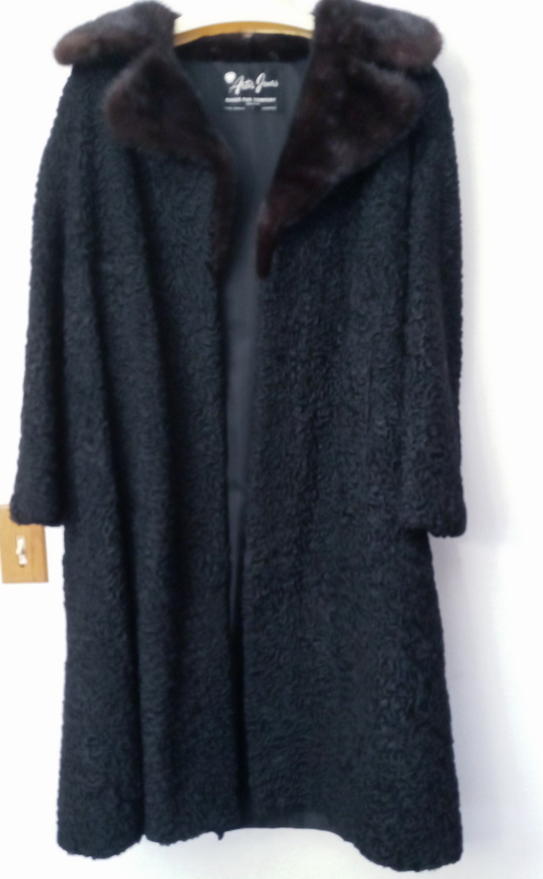 Black Persian Curly Lamb Coat With Black/mahogany Mink Collar, 3/4 or ...