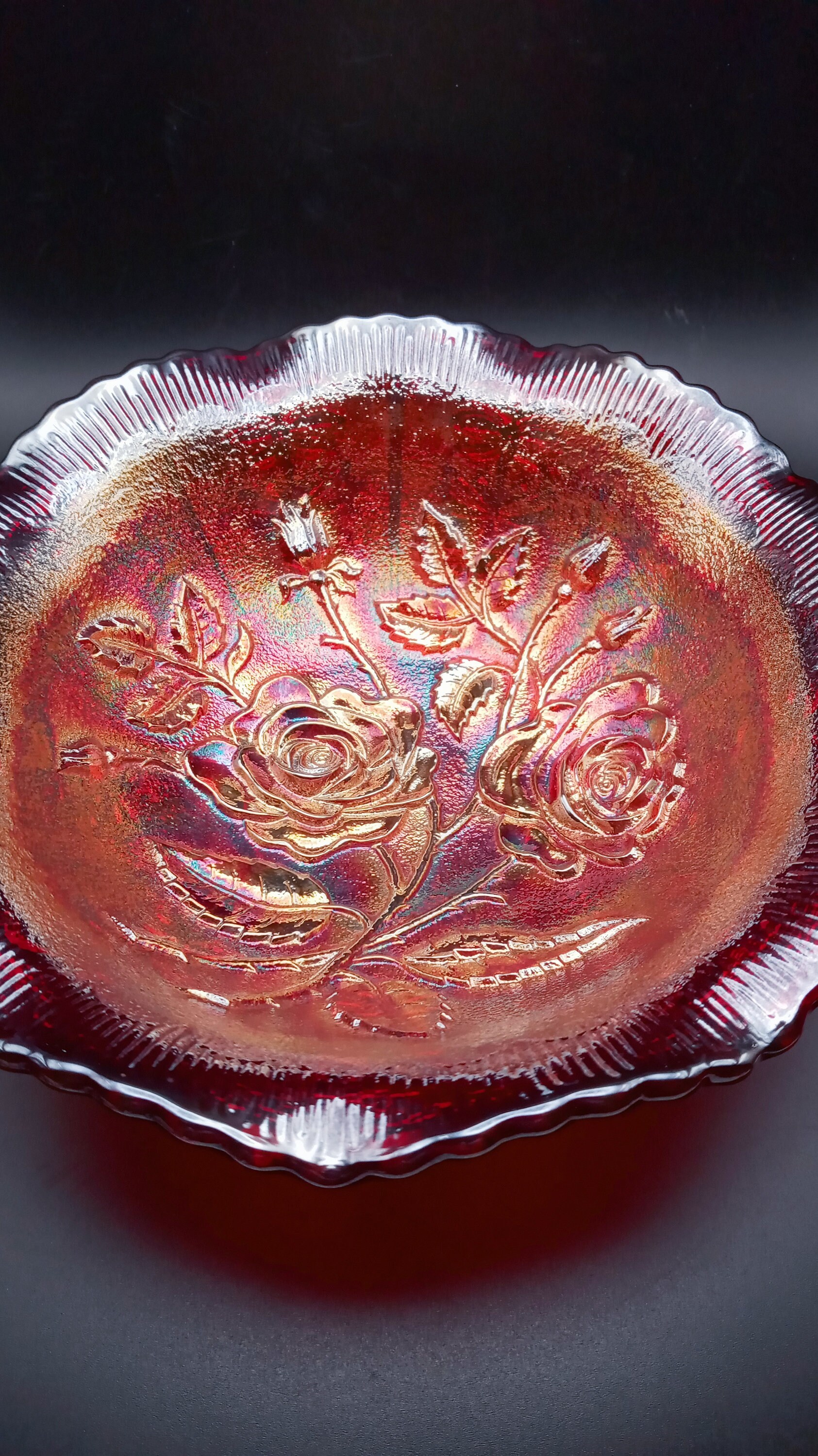 Imperial Glass Carnival Ruby Red Open Rose Pattern 8 Inch Bowl - Etsy