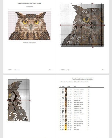 Great Horned Owl Cross Stitch Pattern PDF Download | Homemade Thread - Etsy