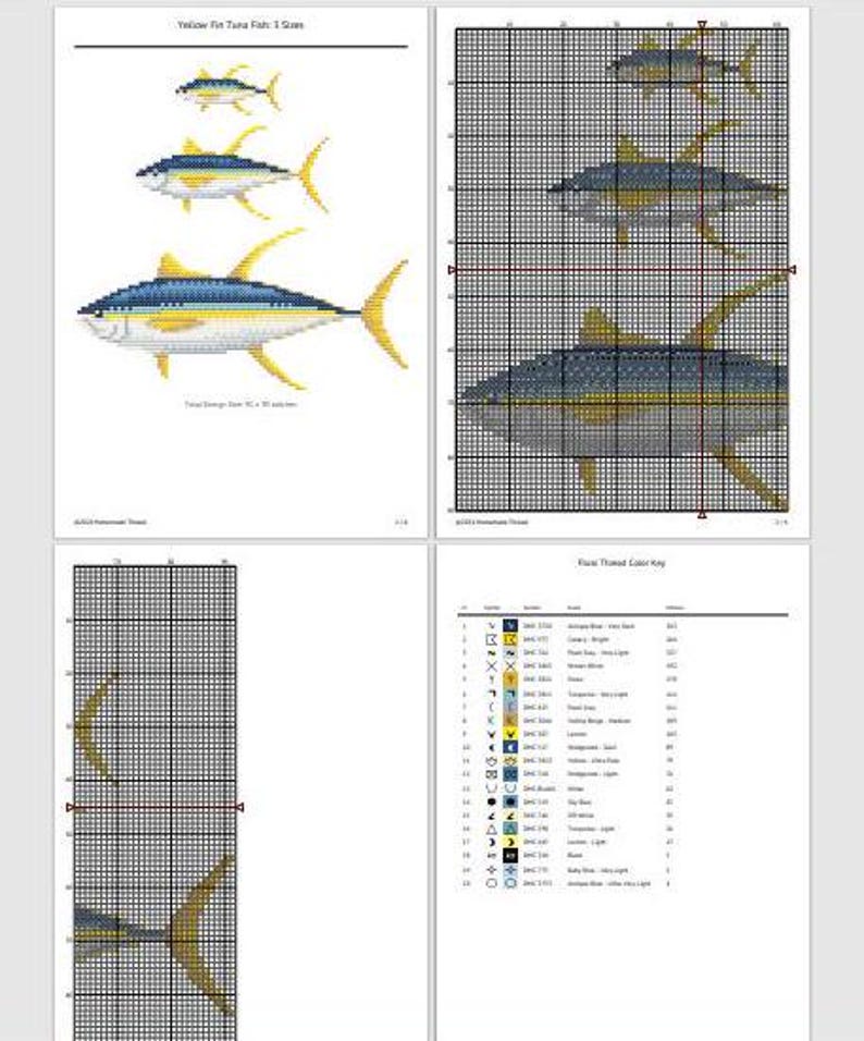 Yellow Fin Tuna Fish in 3 Sizes Cross Stitch Pattern PDF Download ...
