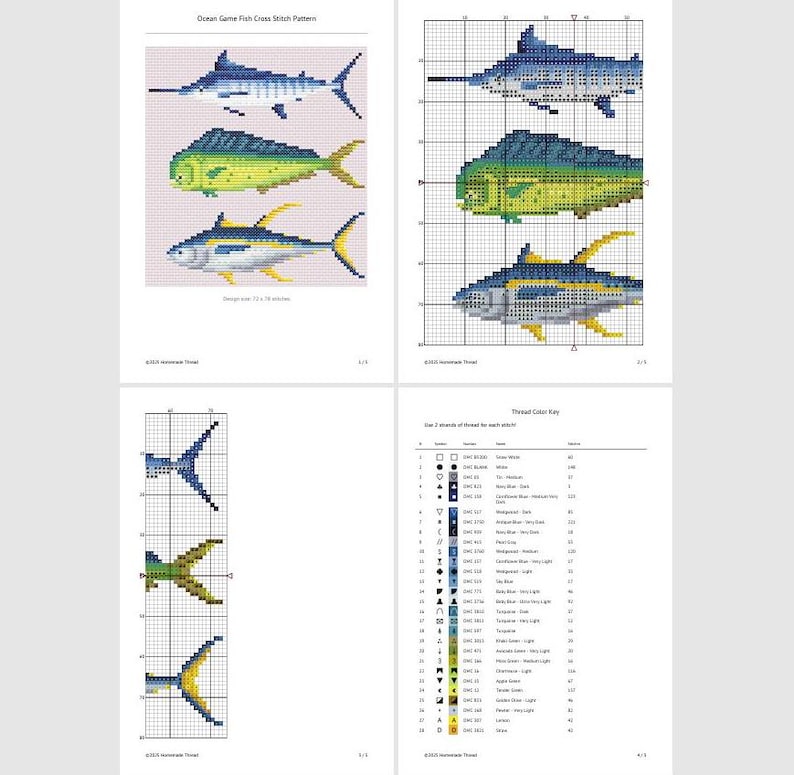 Ocean Game Fish - Swordfish, Mahi Mahi, Tuna - Cross Stitch Pattern PDF Download | Homemade ...