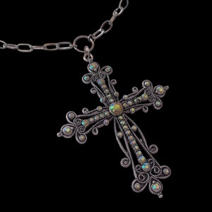 P𝔯𝔬𝔭𝔥𝔢𝔠𝔶stainless Steel Necklace / Large Cross / Silver Rhinestone ...