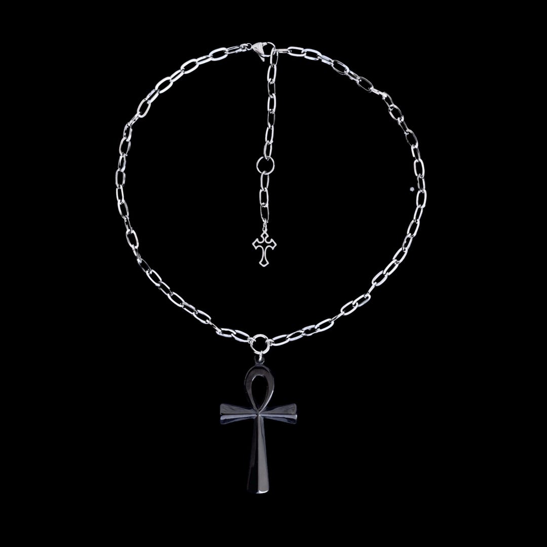 A𝔫ᴋ𝔥༻ Stainless Steel Large Gunmetal Ankh Cross Necklace Goth Y2k Punk ...