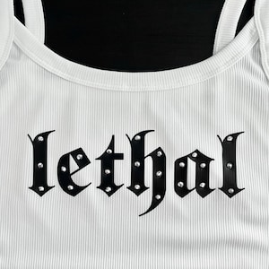 L𝔢𝔱𝔥𝔞𝔩 Custom White Ribbed Cotton Tank Top W Black Gothic Letters ...