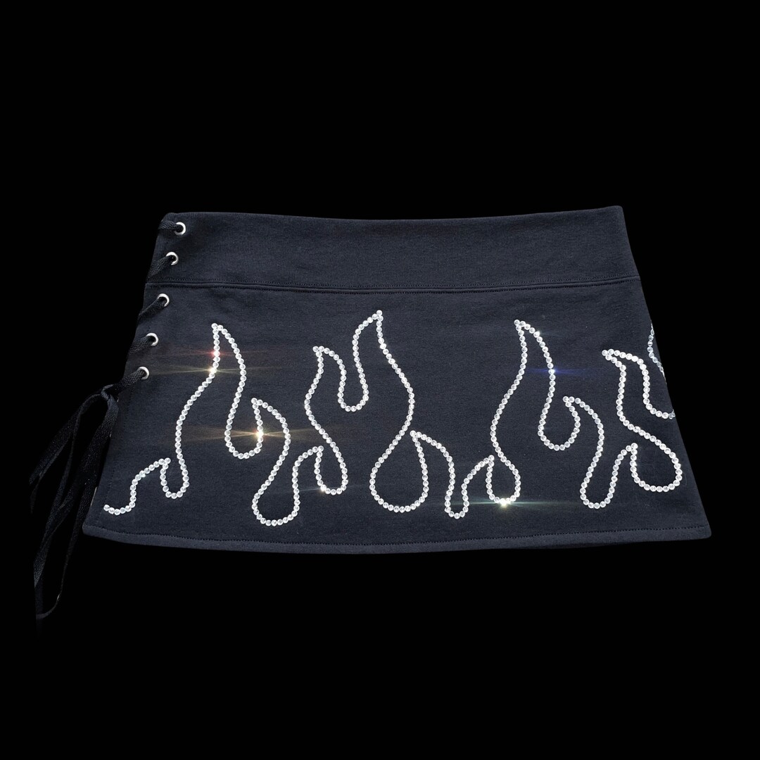 B𝔩𝖆𝔷𝖊 Rhinestone Flame Low Rise Micro Mini Skirt / Y2k Mcbling 2000s ...